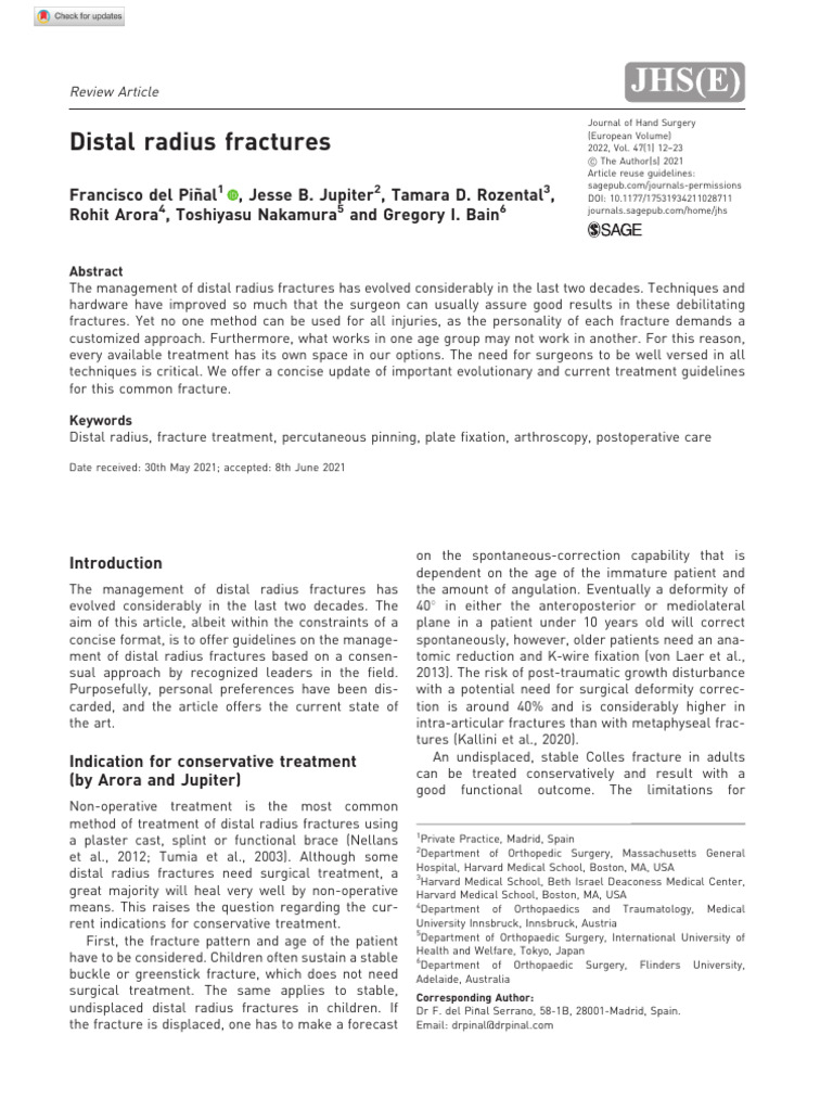 Del Pinal Et Al 2021 Distal Radius Fractures | PDF | Musculoskeletal ...