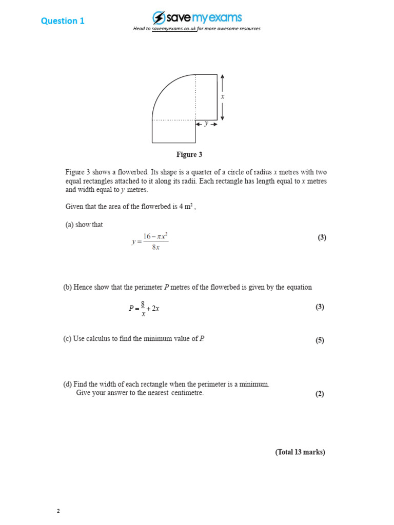 12.6 Modelling With Differentiation Medium Question Paper 1 Edexcel A ...