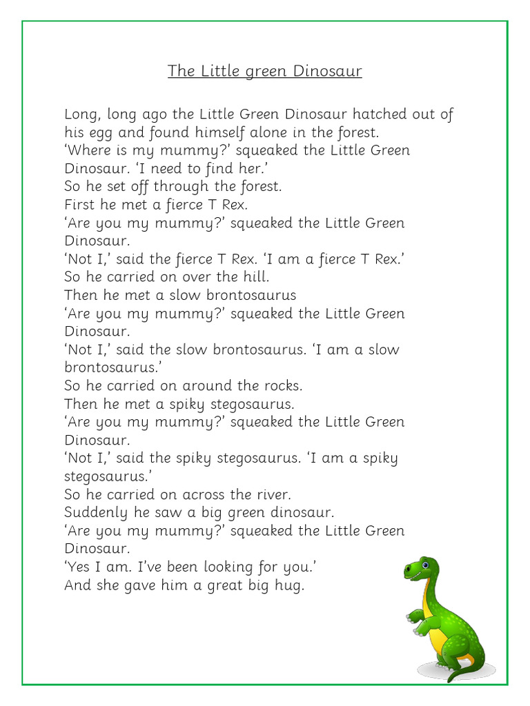 The Little Green Dinosaur Text | PDF