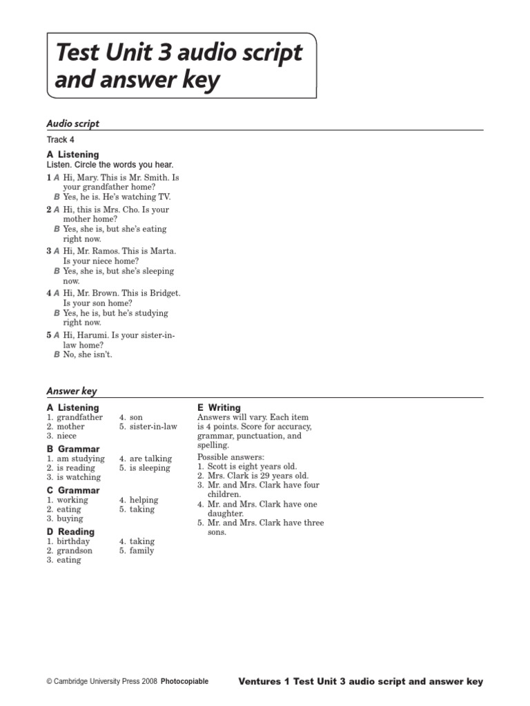 Answer Key - Audio Script For Unit 3 Test | PDF