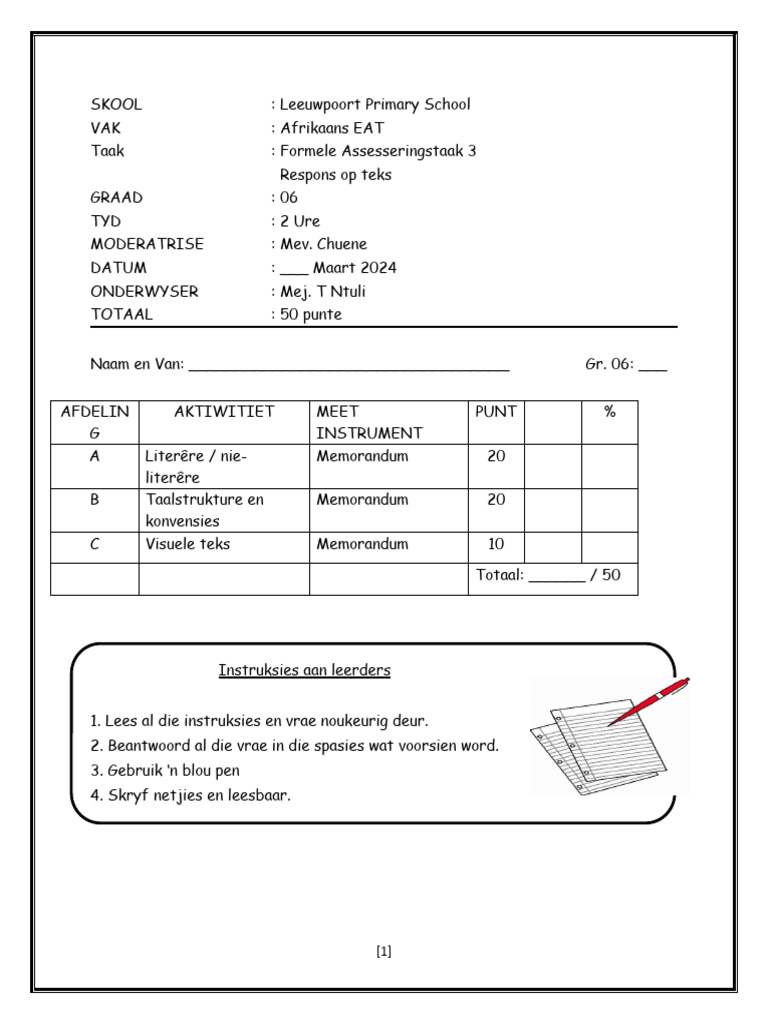 Graad 6 Respons Op Teks | PDF