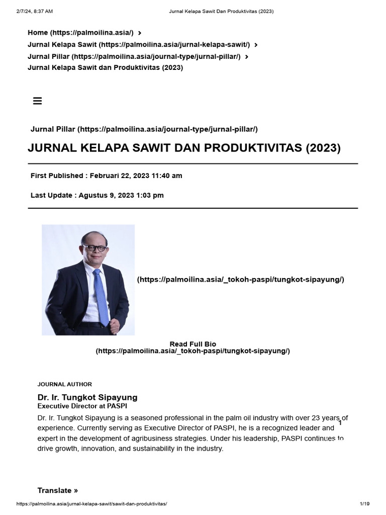 Jurnal Kelapa Sawit Dan Produktivitas (2023) | PDF