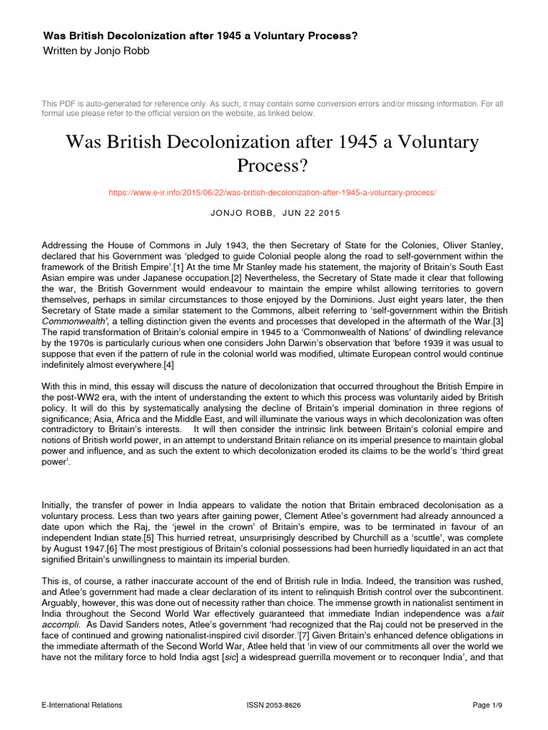 Was British Decolonization After 1945 A Voluntary Process | PDF ...