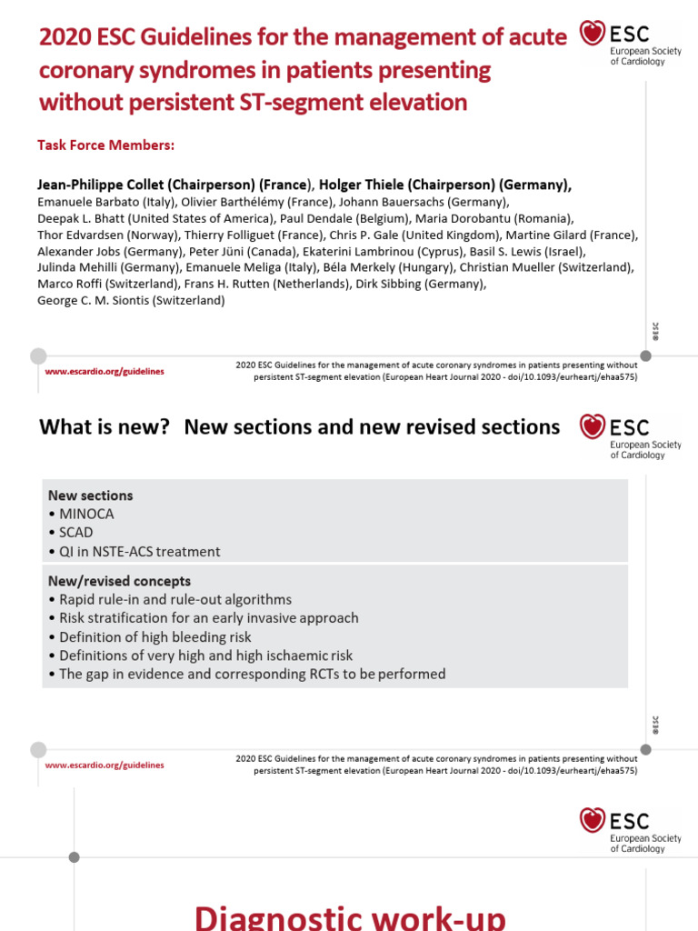 2020 ESC Guidelines for NSTE-ACS Management | PDF | Myocardial ...