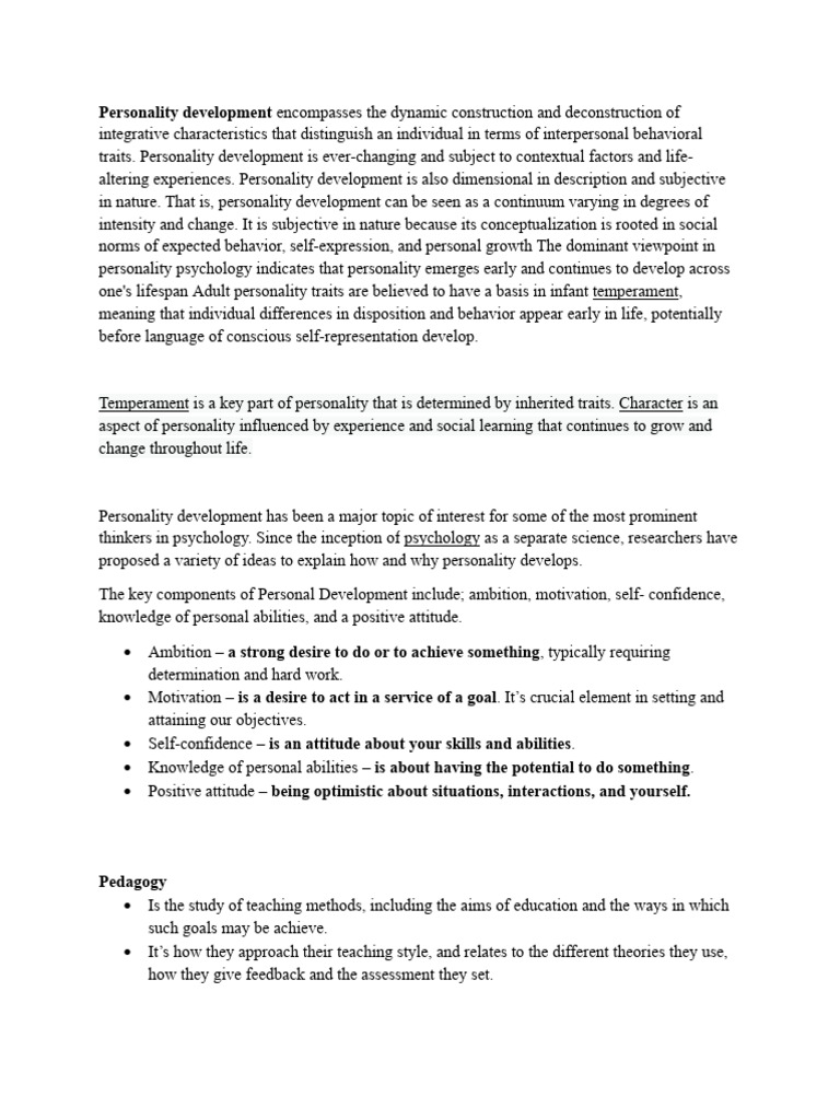 Personality Development Encompasses The Dynamic Construction and ...