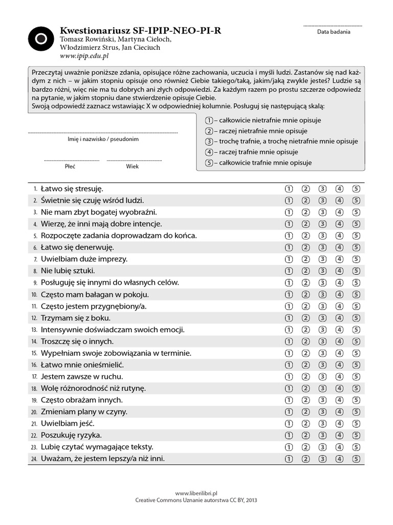 Kwestionariusz SF-IPIP-NEO-PI-R | PDF