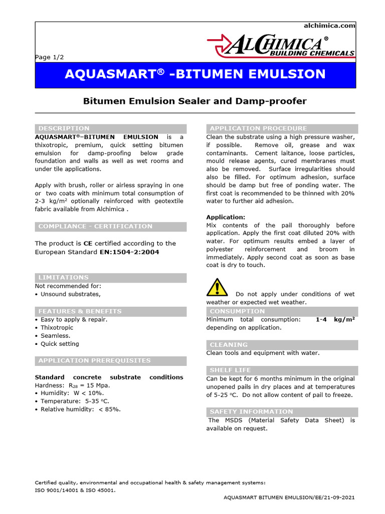 Aquasmart Bitumen Emulsion-V2.0 | PDF | Concrete | Industrial Processes