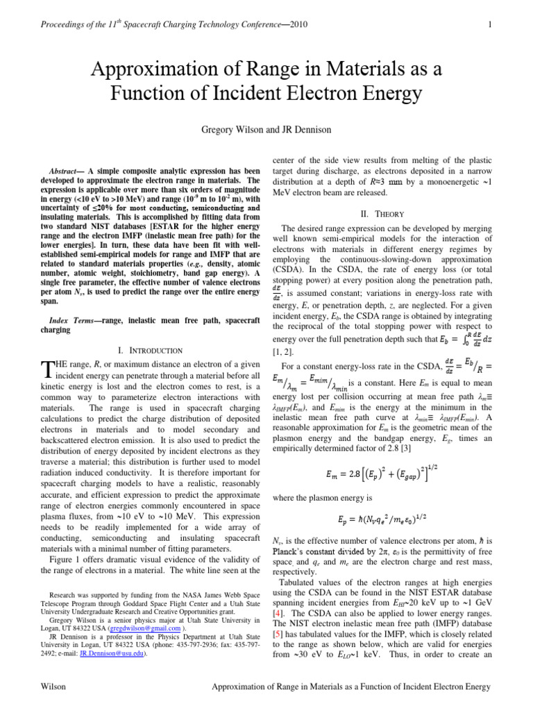 Approximation of Range in Materials As A Function of Incident Electron ...