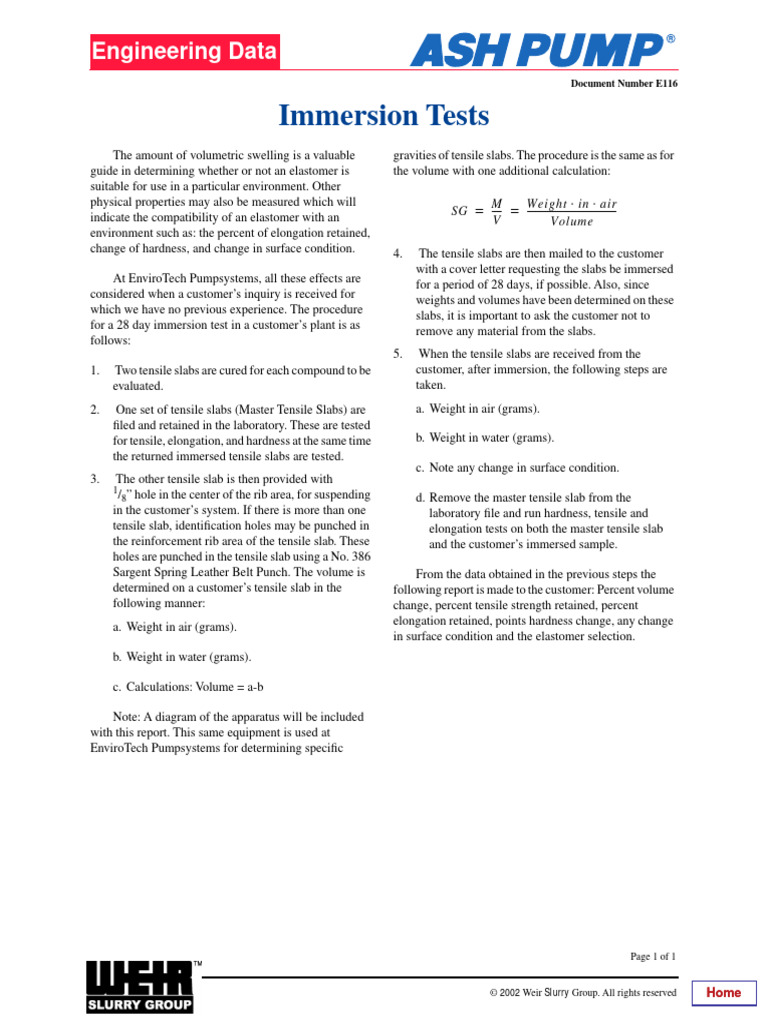 E116 Immersion Tests Pdf Weight Hardness