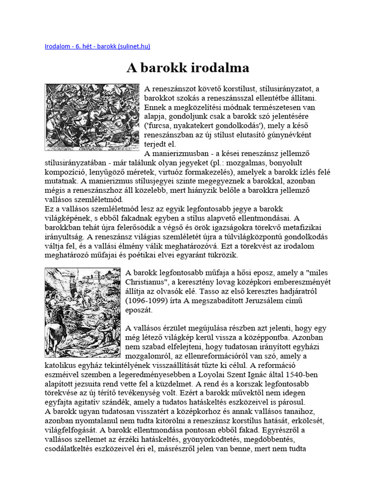 A Barokk Irodalma - Feladat | PDF
