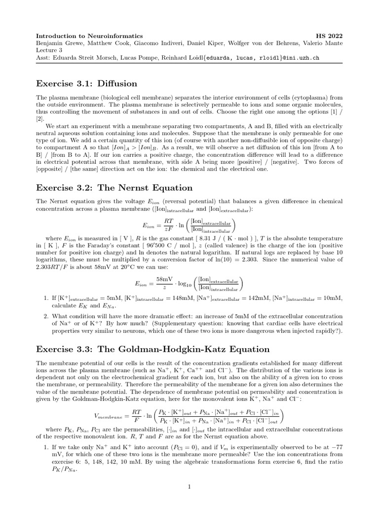 Exercise 03 | Download Free PDF | Cell Membrane | Membrane Potential