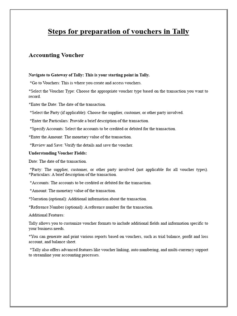 Steps For Preparation of Vouchers in Tally | PDF | Payroll | Inventory