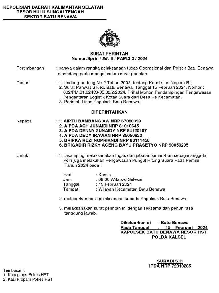 Surat Perintah Tugas Kepolisian TGL 15 | PDF