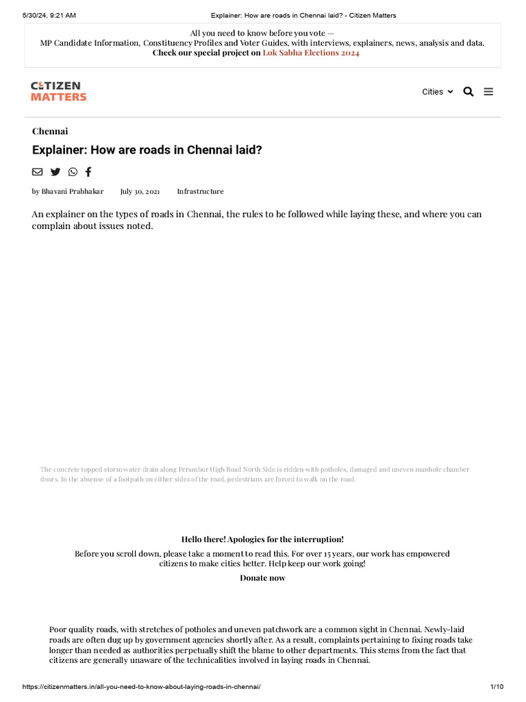 Explainer - How Are Roads in Chennai Laid - Citizen Matters | PDF | Road | Drainage