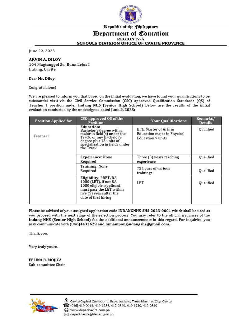 2023-0001 A. Diloy Notice To Qualified Applicants | PDF