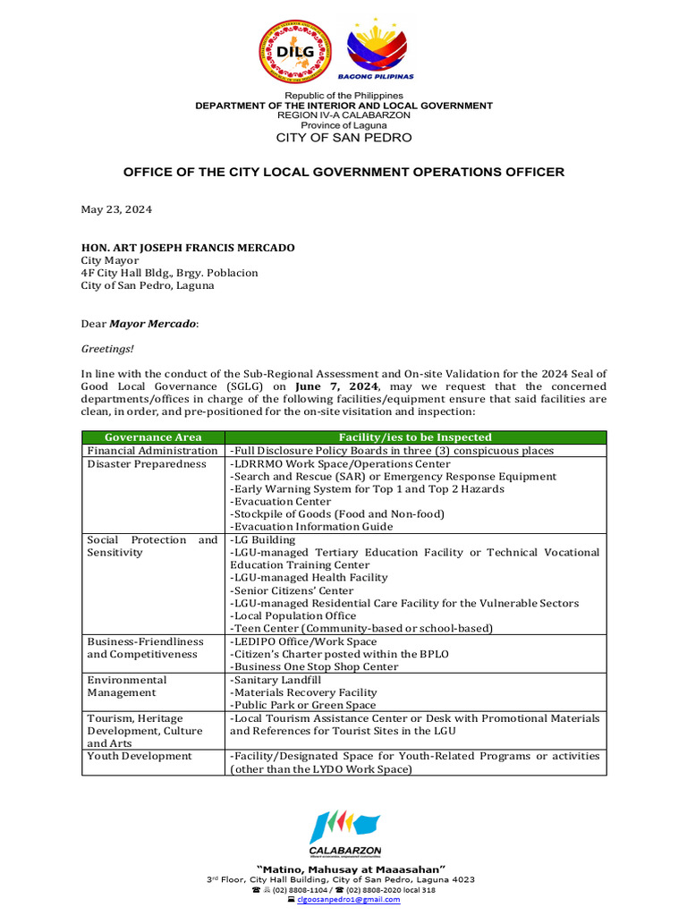 DILG - LTR - SGLG Validation | PDF