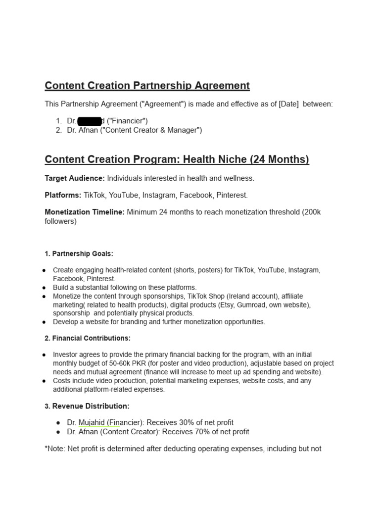 Health Content Creation Agreement | PDF | You Tube | Expense