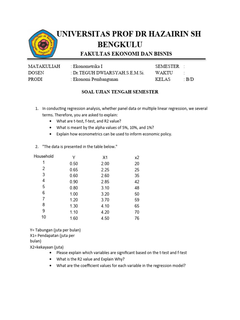 Universitas Prof DR Hazairin SH Bengkulu Uts | PDF | Regression Analysis | Mathematical And ...