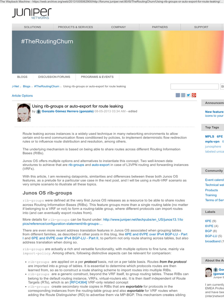 Using Rib-Groups or Auto-Export For Route Leaking - J-Net Community ...