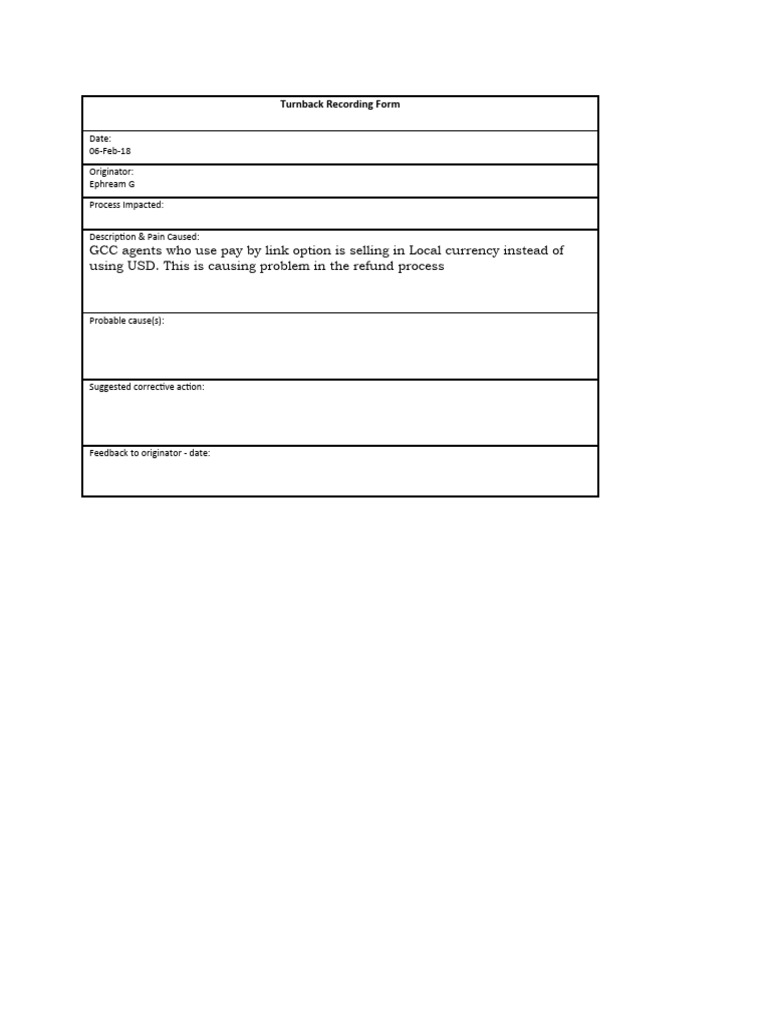 Turnback Recording Form for GCC Agents | PDF | Business | Law