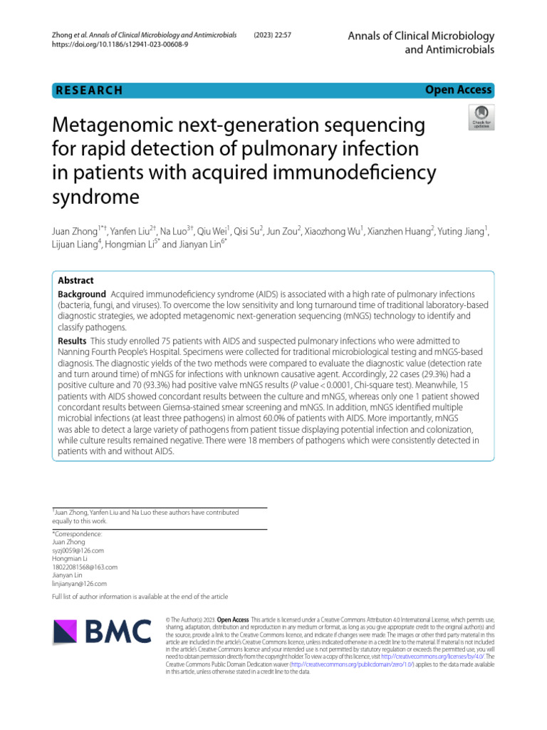 Metagenomic Next-Generation Sequencing For Rapid Detection of Pulmonary Infection in Patients ...