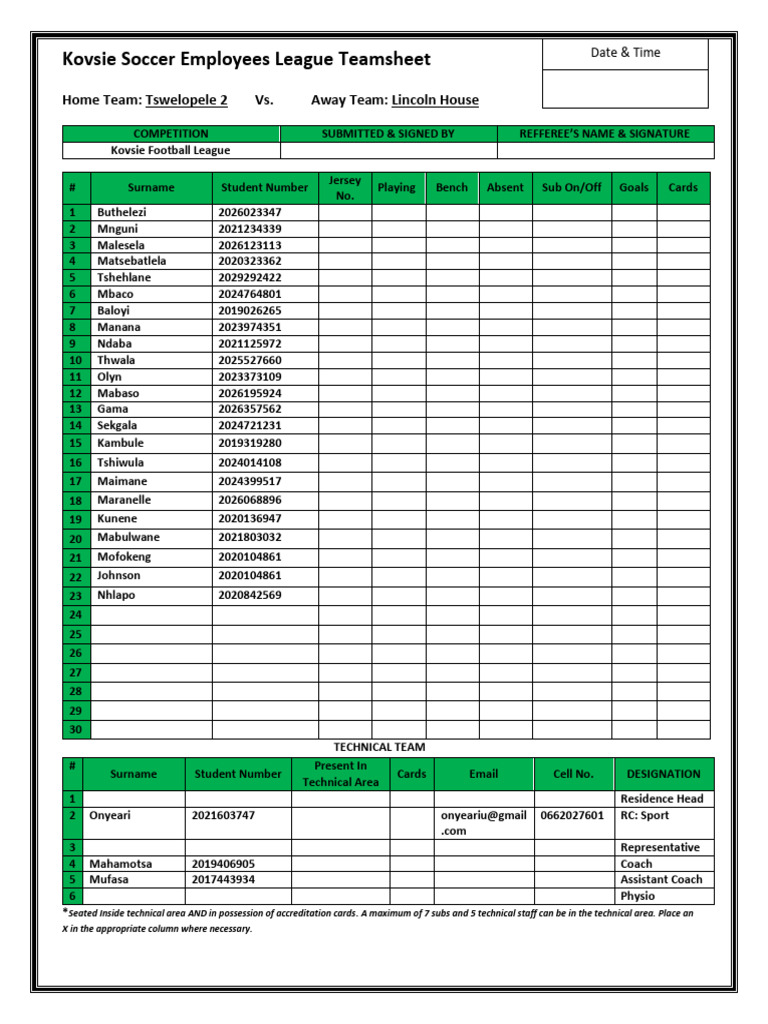 2022 KSL Team Sheet | PDF