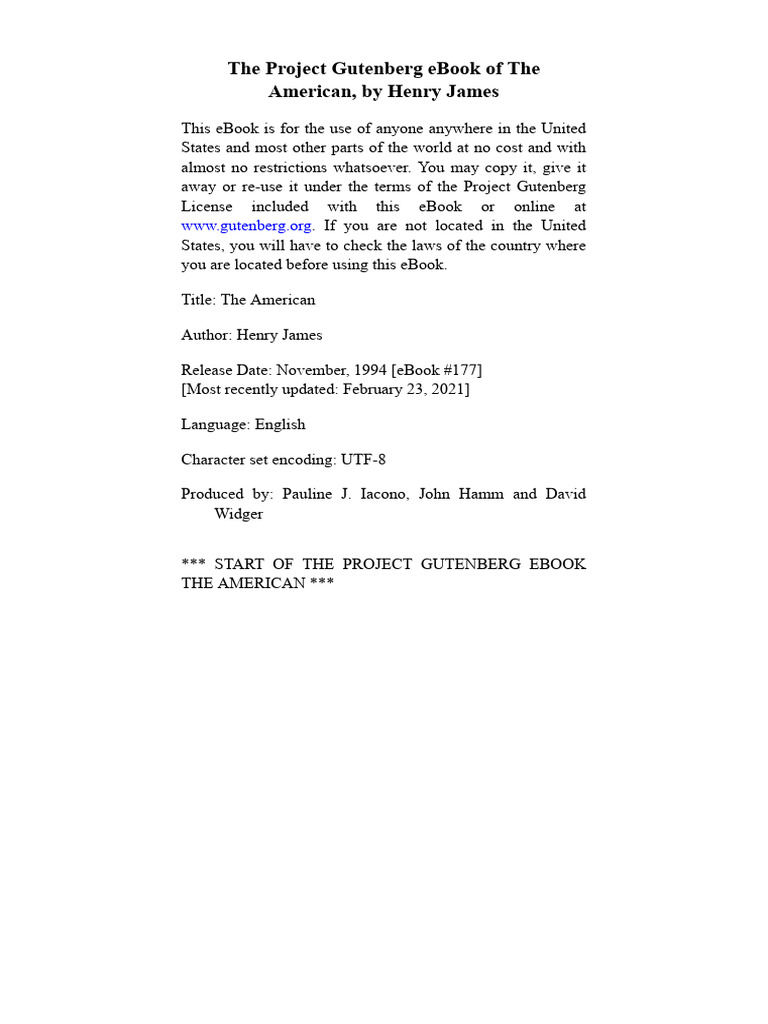 The Project Gutenberg Ebook of The American, by Henry James | PDF ...