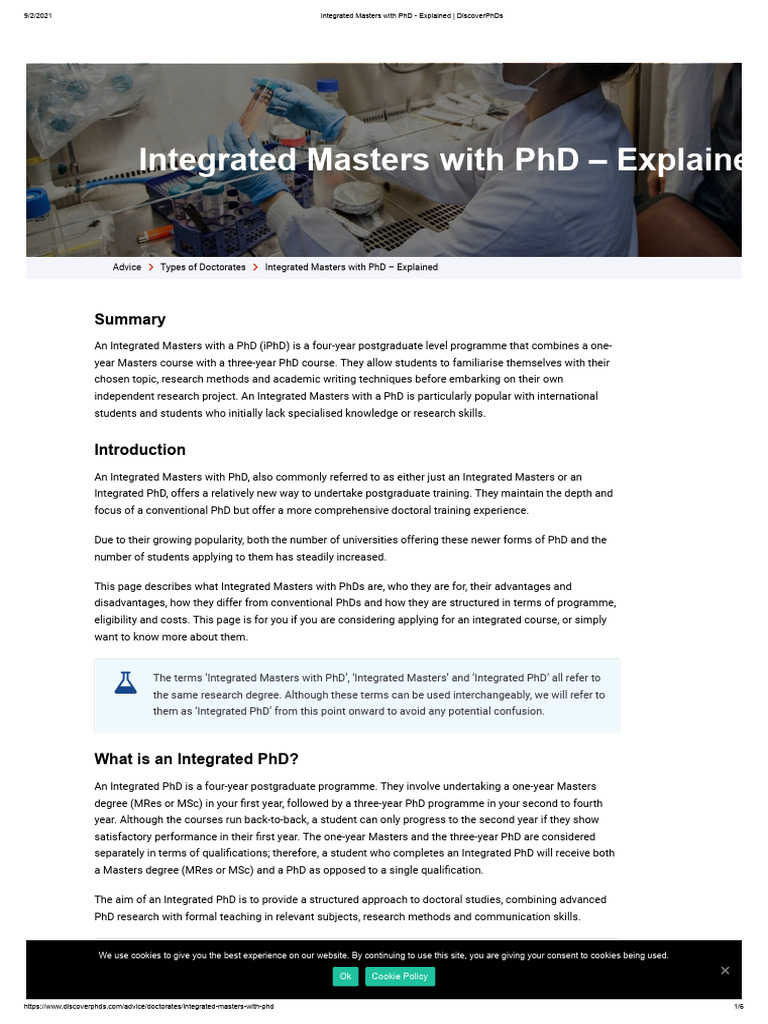 Integrated Masters With PHD - Explained - DiscoverPhDs | PDF | Doctor Of Philosophy | Academic ...