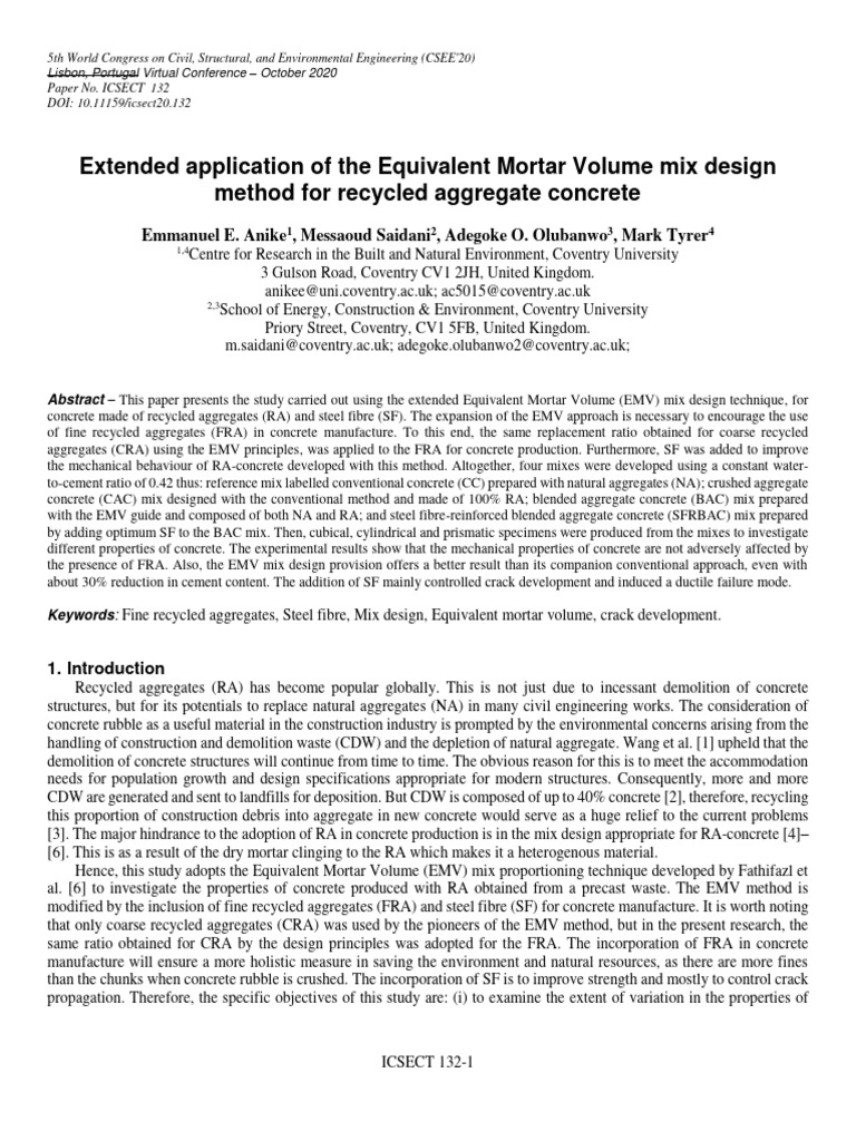 Extended Application of The Equivalent Mortar Volume Mix Design Method ...