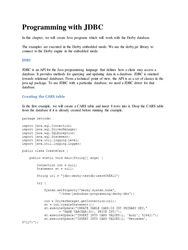 Programming With JDBC Apache Sample Programs | PDF | Database ... Programming With JDBC Apache Sample Programs | PDF | Database ...