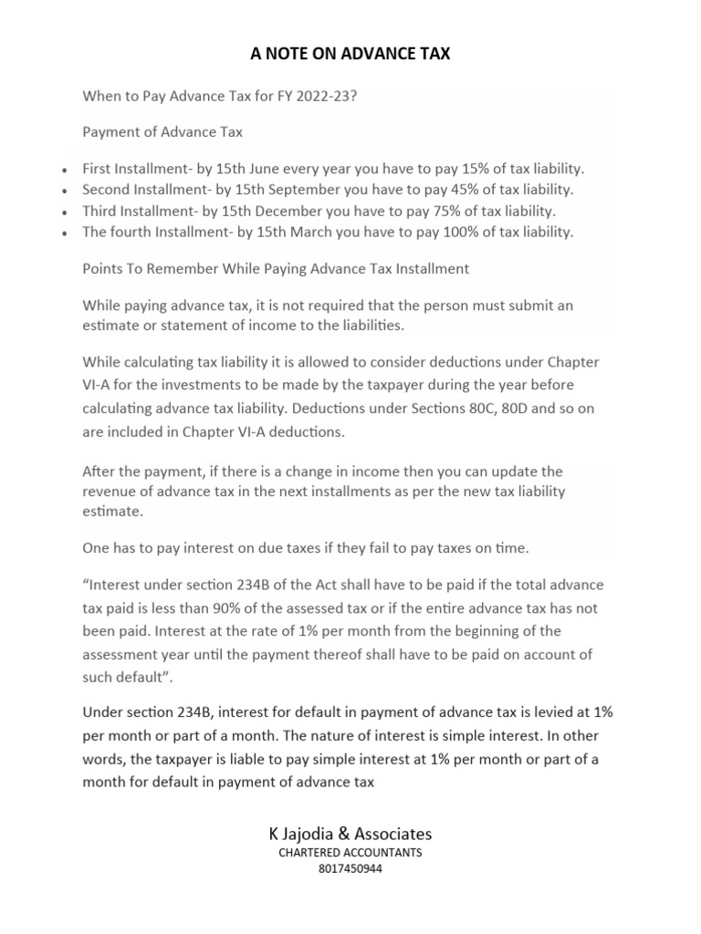Advance Tax Payment Schedule FY 2022-23 | PDF