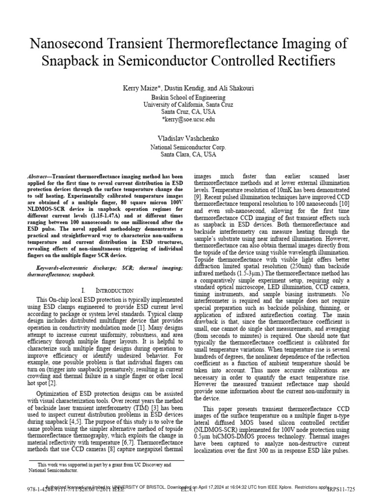 Nanosecond Transient Thermoreflectance Imaging of Snapback in Semiconductor Controlled ...