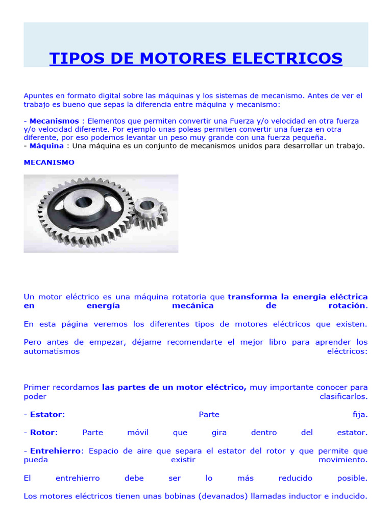 Motores Eléctricos: Guía Completa | PDF | Motor eléctrico | Inductor