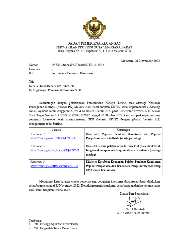 Surat Permintaan Pengisian Kuesioner | PDF Surat Permintaan Pengisian Kuesioner | PDF