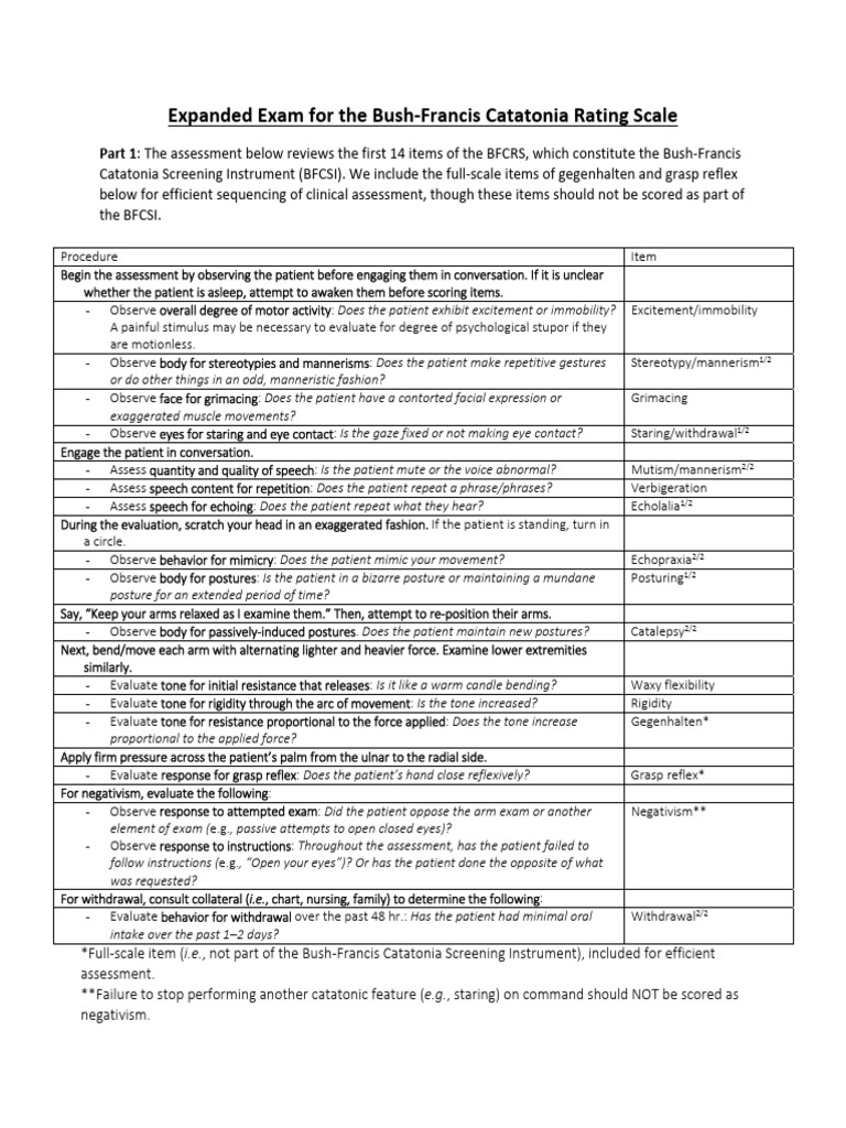 Escala Bush-Francis Exame Clínico | PDF