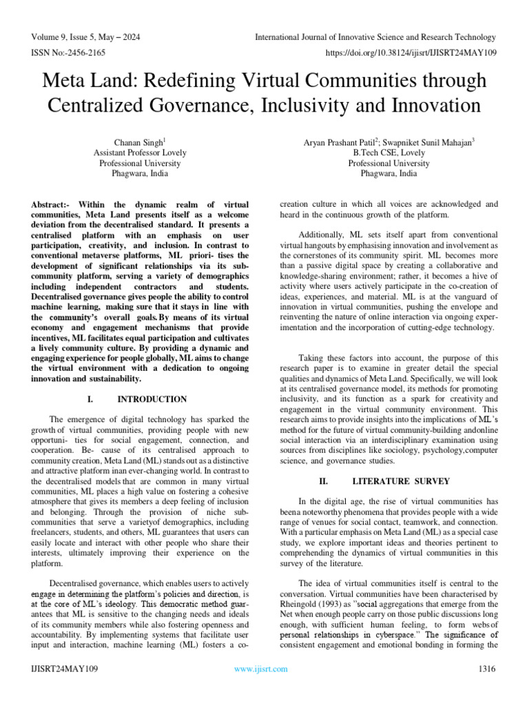 Meta Land: Redefining Virtual Communities Through Centralized ...