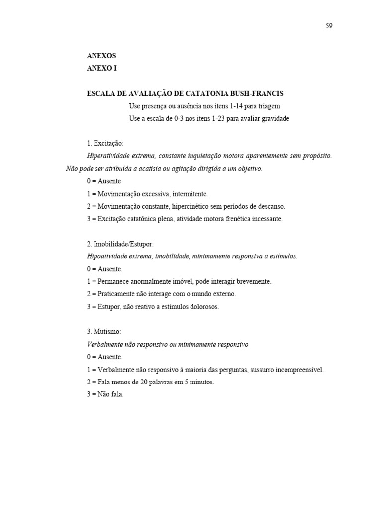Escala de Avaliação de Catatonia Bush Francis | PDF | Doenças e ...