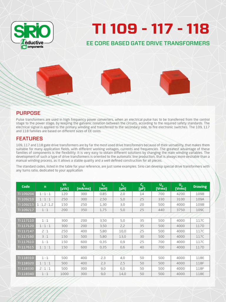 Sirio TI01 Datasheet | PDF | Transformer | Manufactured Goods