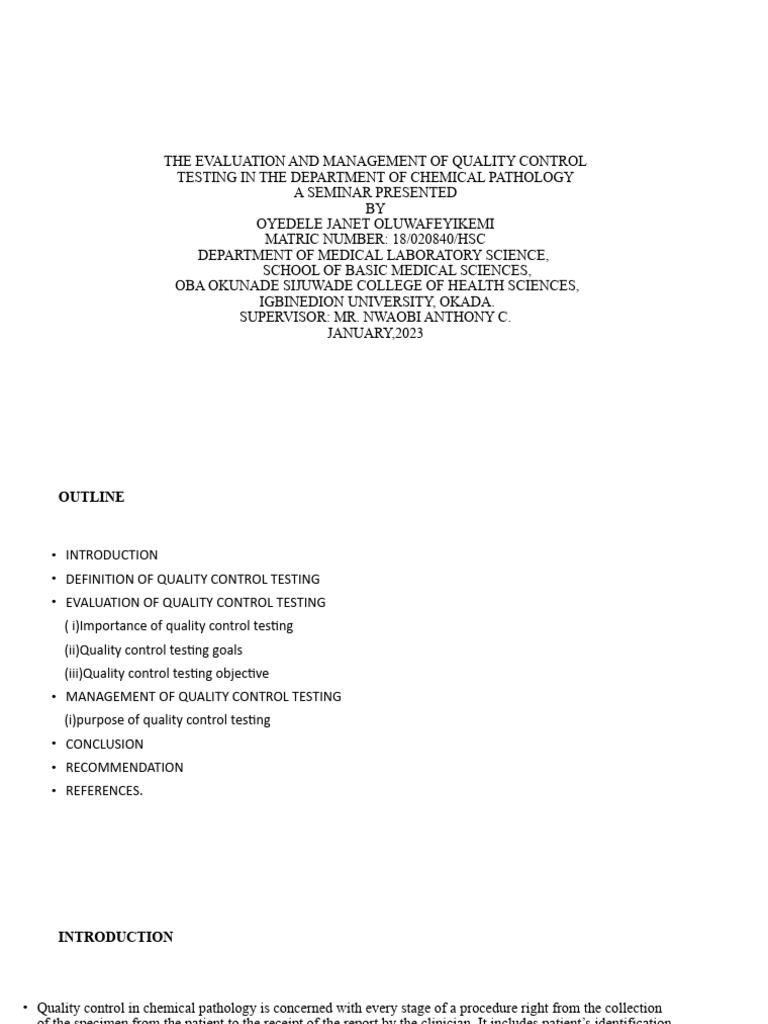 Quality Control Testing in Chemical Pathology | PDF | Accuracy And ...
