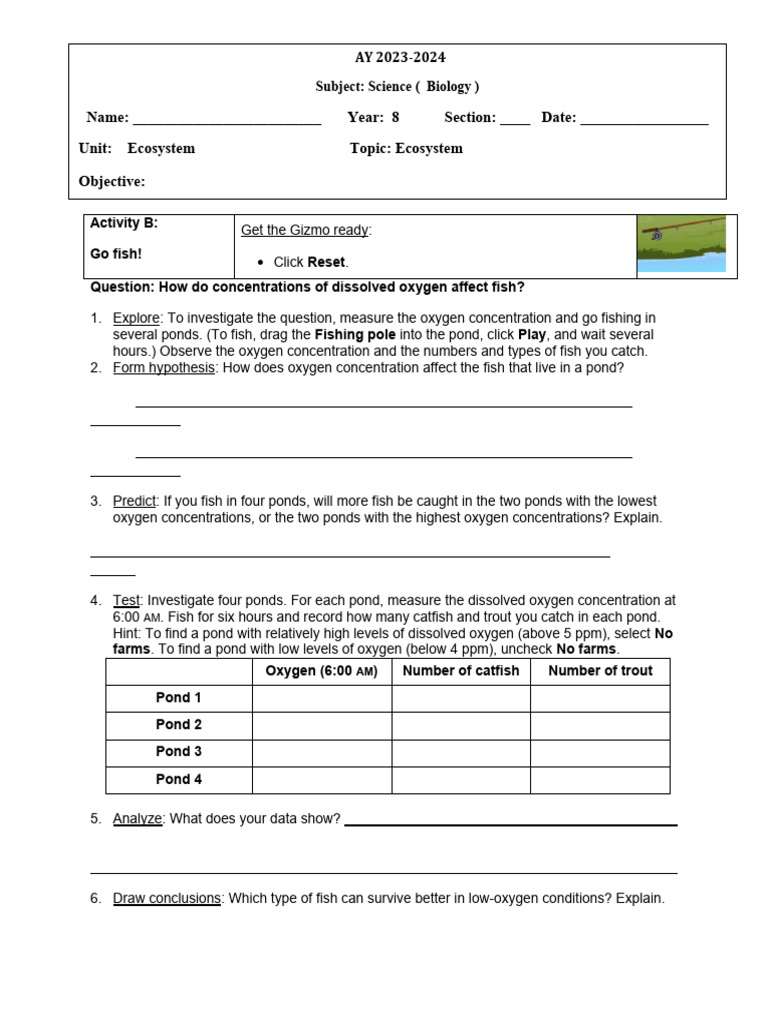 Pond Ecosystem Gizmos Wsheet | PDF | Pond | Earth Sciences