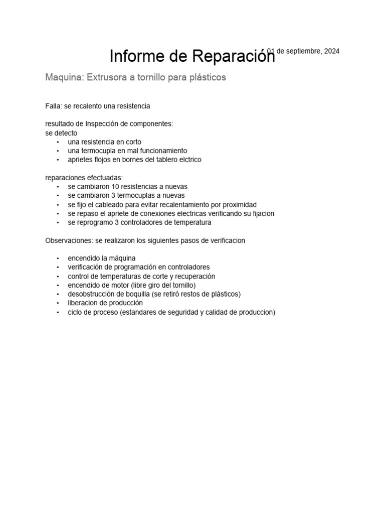 Informe de Reparacion | PDF