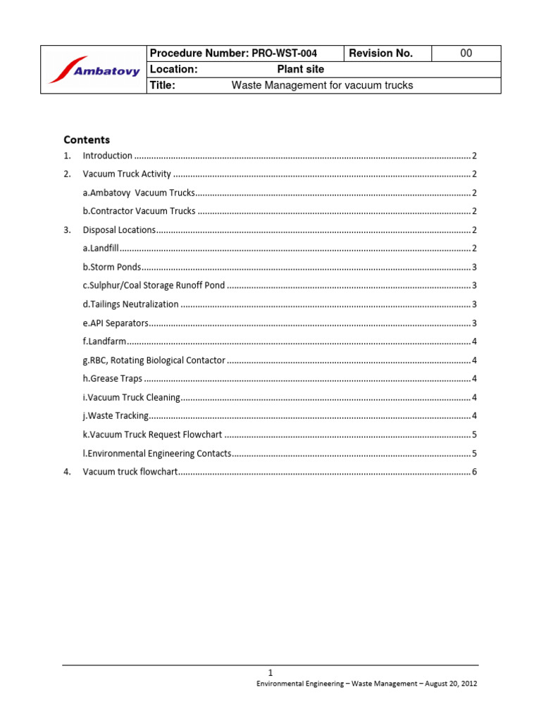 PRO - WST - 004 Waste Management For Vacuum Trucks | PDF | Waste | Waste Management