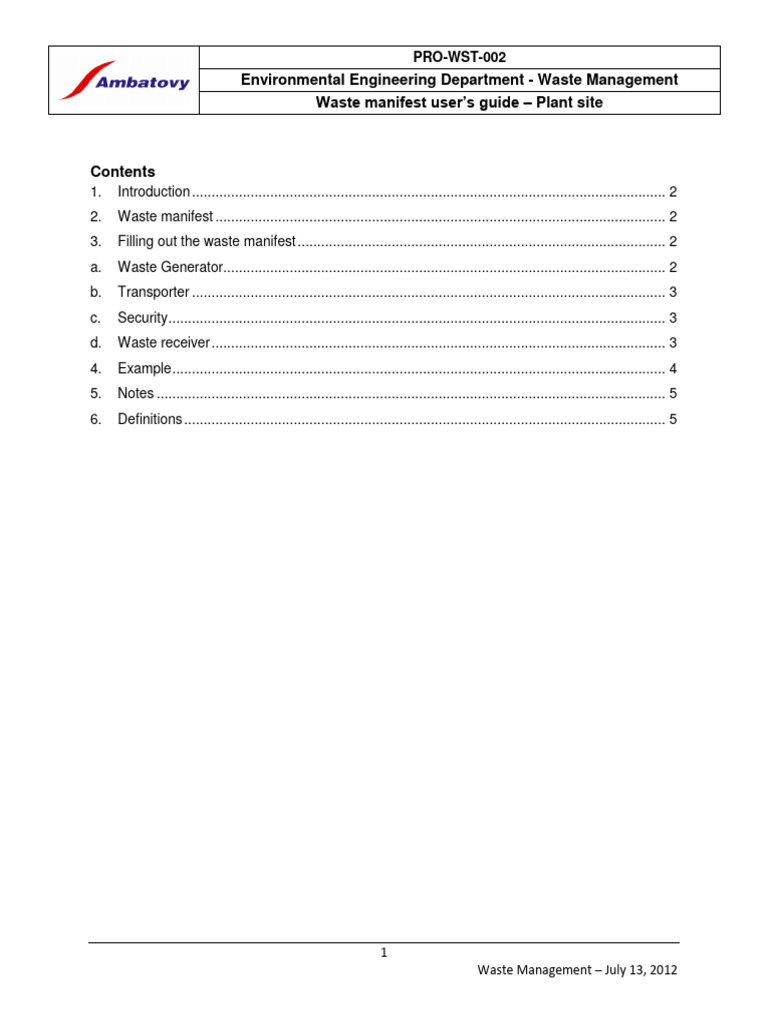Waste Manifest User's Guide | Download Free PDF | Waste | Waste Management