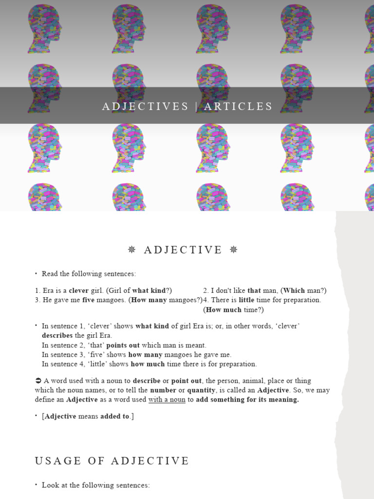 2 - Adjectives, Articles | PDF | Adjective | Noun