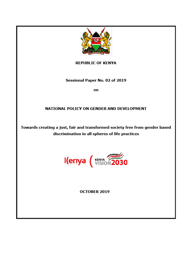 MPSYG Sessional Paper No 2 of 2019 On National Policy On Gender and ...