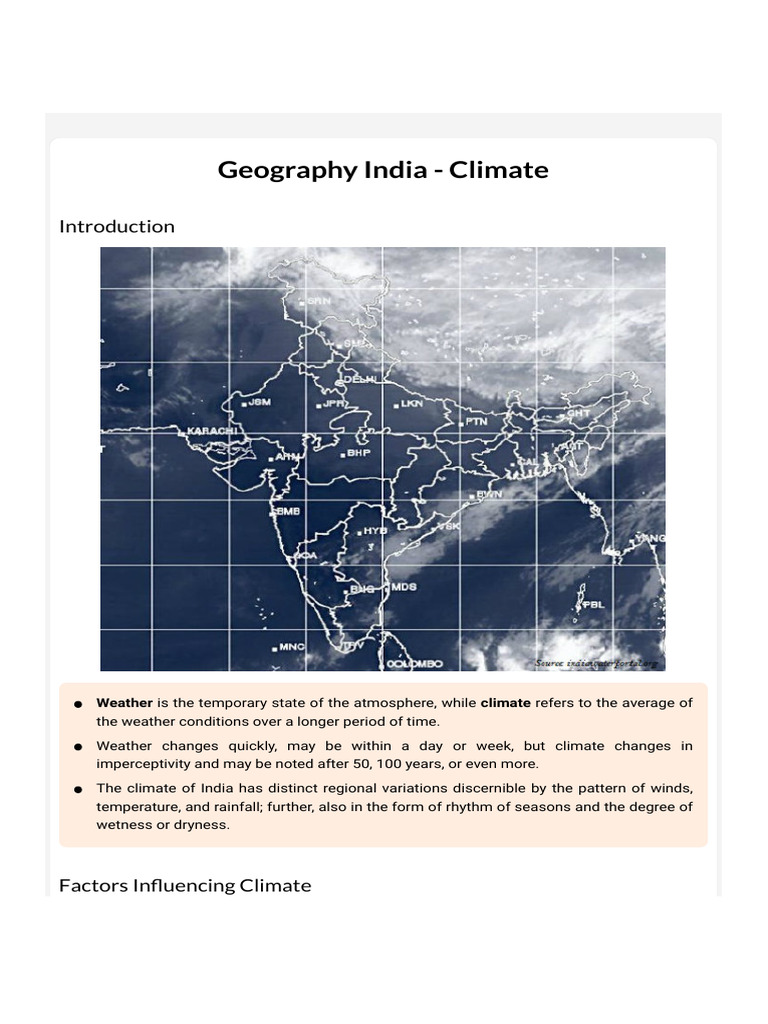 Geography India - Climate | PDF | Monsoon | Himalayas