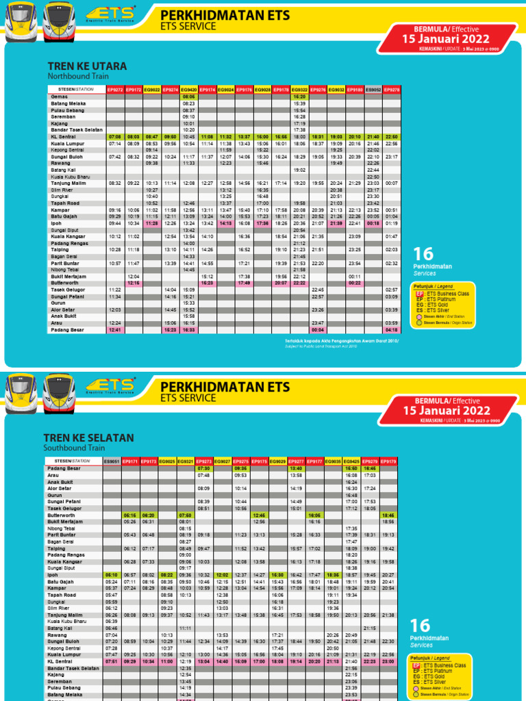 ETS Train Schedule 2023 Update | PDF | Transport | Rolling Stock