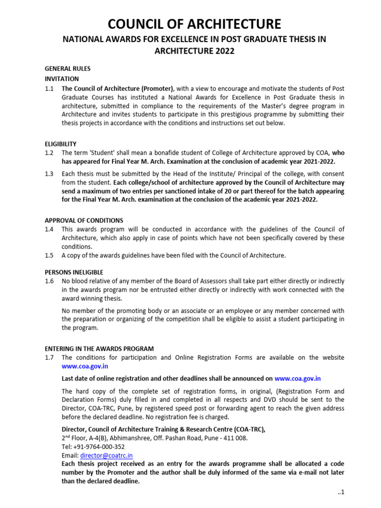 Council of Architecture: National Awards For Excellence in Post ...