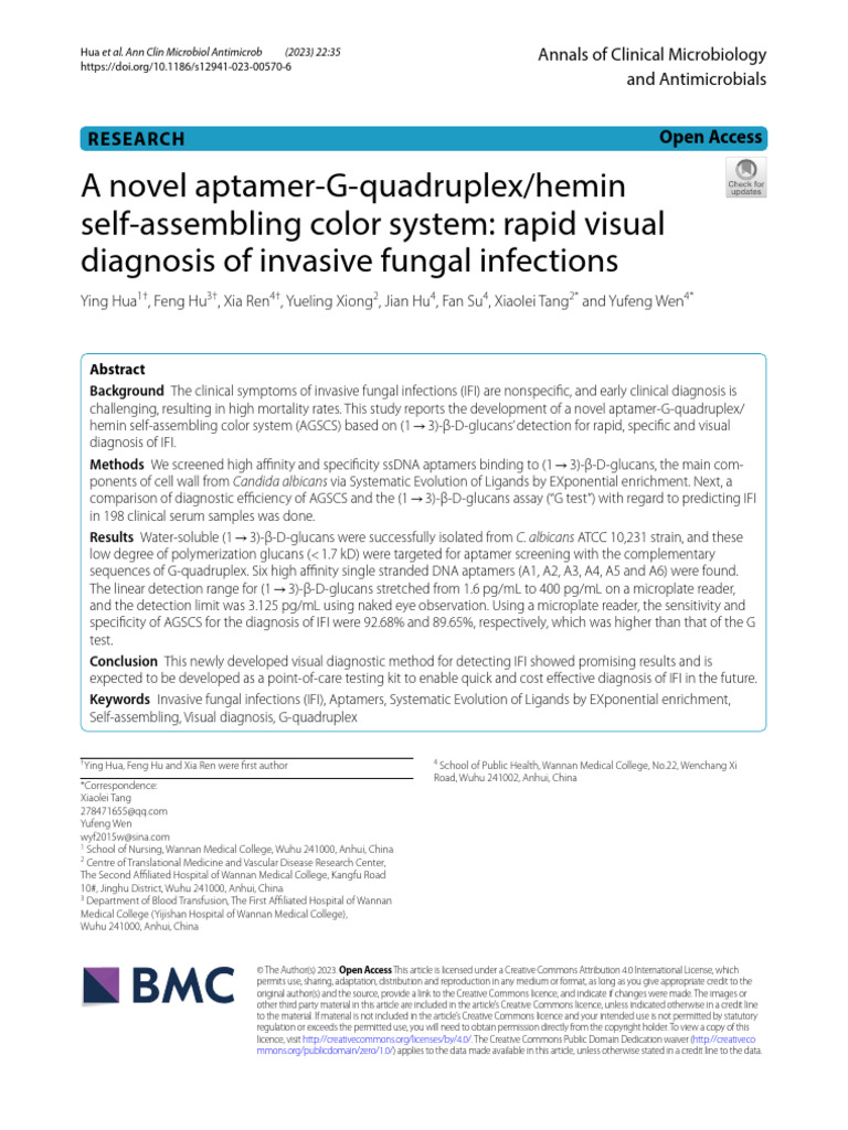 A Novel Aptamer-G-Quadruplex Hemin Self-Assembling Color System Rapid ...