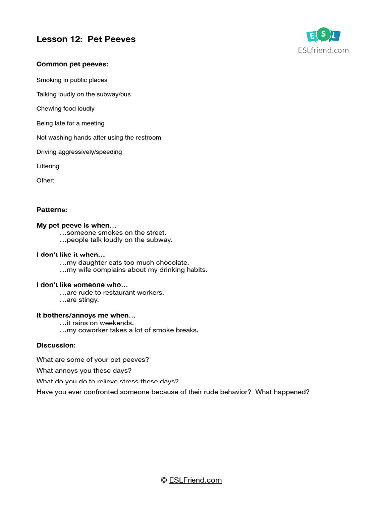 Int02 Lesson12 PetPeeves | PDF | Career & Growth